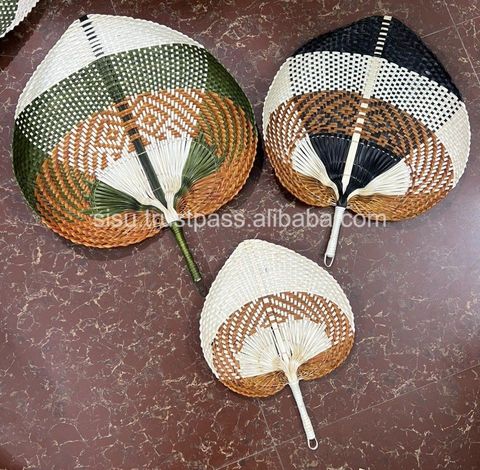 Color Bamboo Raffia Handheld Fan Summer Traditional Chinese Craft Palm ...