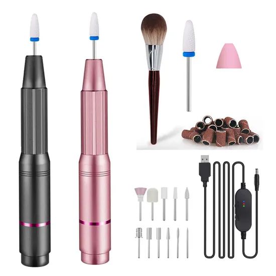Electric Rechargeable Manicure File Pen Nail Art Set 25000rpm Mini ...